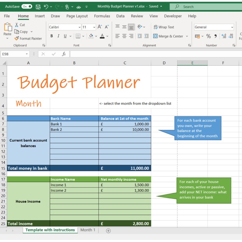70/30 Budget Planner, Budget Spreadsheet, Budget Planner Excel, Monthly ...