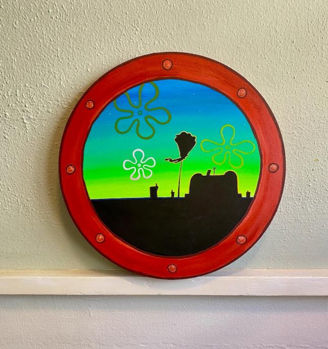 Krusty Krab Bikini Bottom Sunset - Spongebob Porthole Painting - Etsy