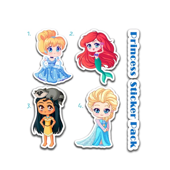 Disney Princess Sticker Pack Chibi Anime Cinderella - Etsy