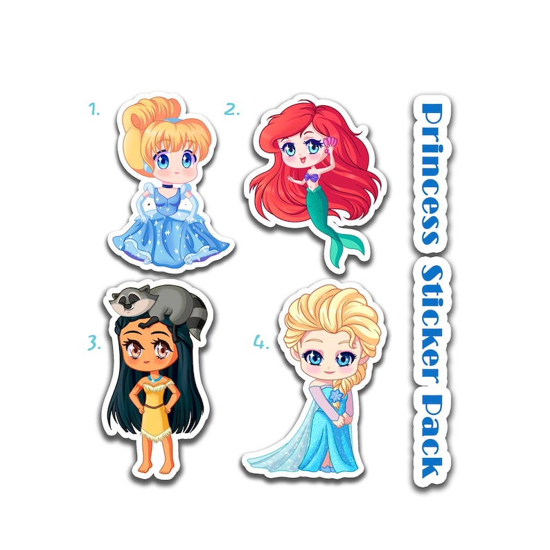 Disney Princess Sticker Pack Chibi Anime Cinderella - Etsy