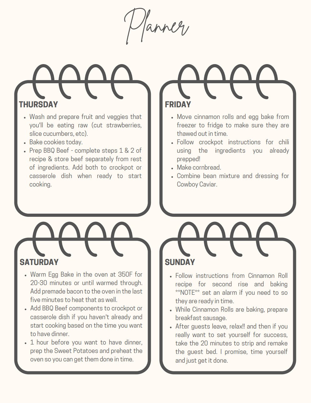 Guests for the Weekend Meal Planner Menu, Grocery List, Recipes, and ...