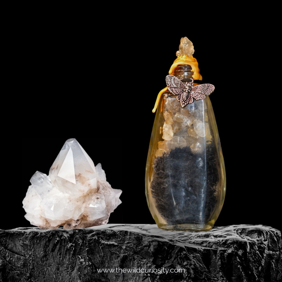 Antique Glass Crystal Spell Bottle With Black Lichen & Wax Detail ...