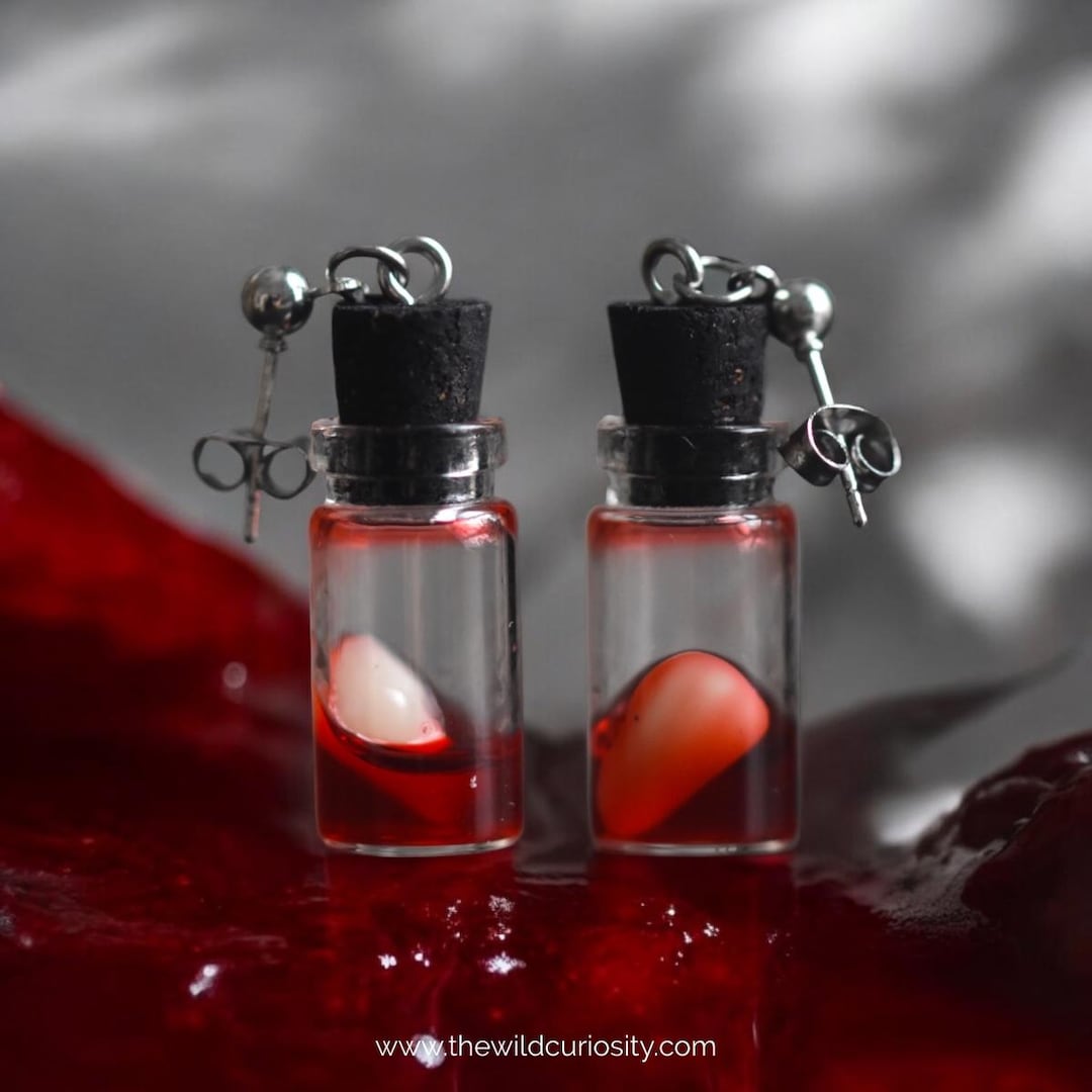 Human Incisor Tooth & Blood Vial Earrings | Memento Mori | Macabre ...