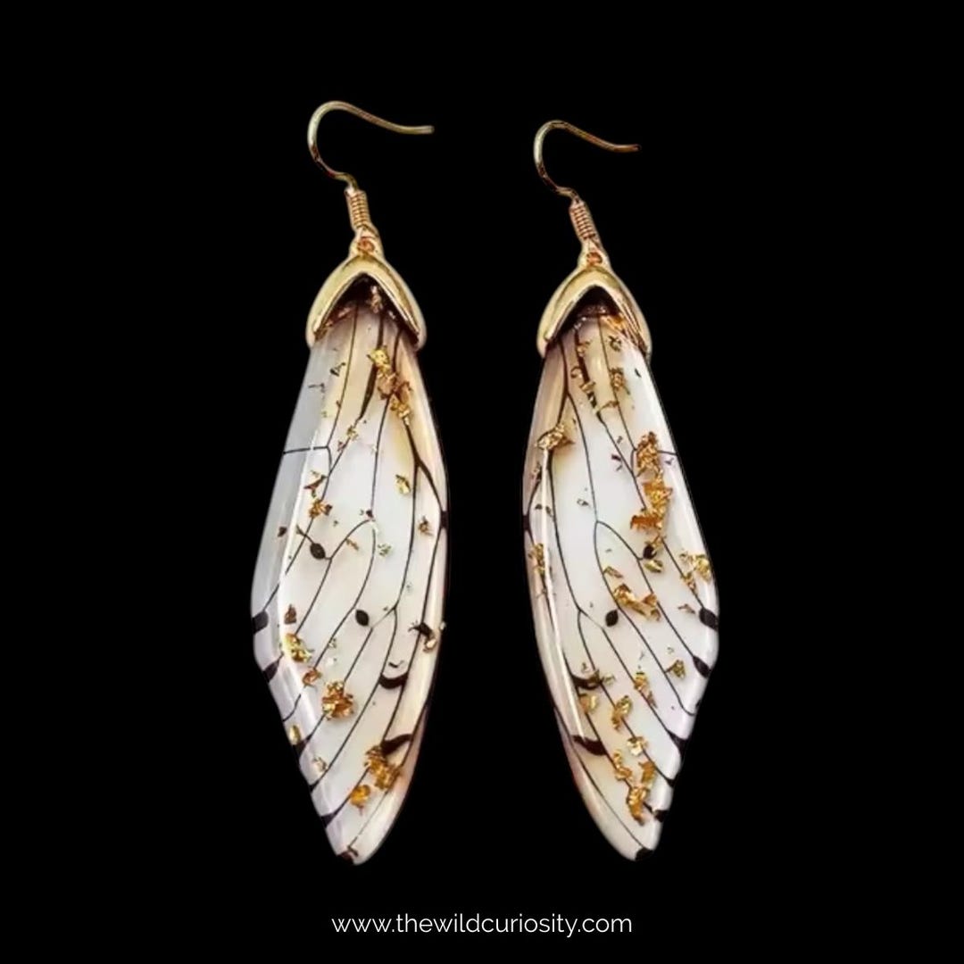 Gold Insect Wing Drop Earrings | 1x Pair | Resin | Cicada Design ...
