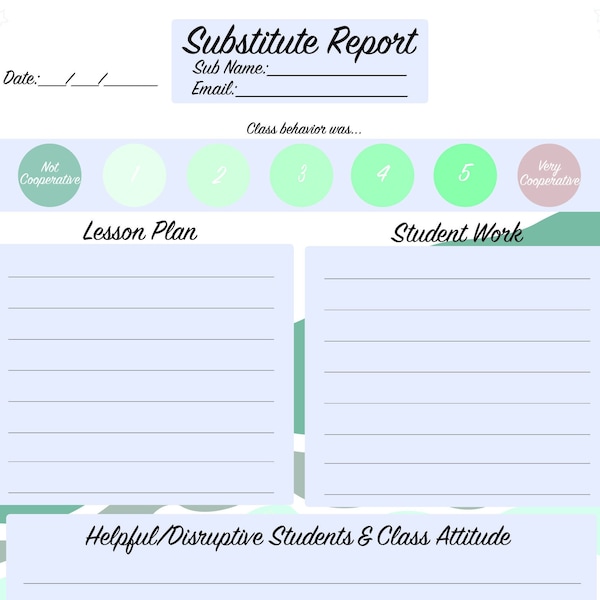 Sub Teacher Report - Etsy