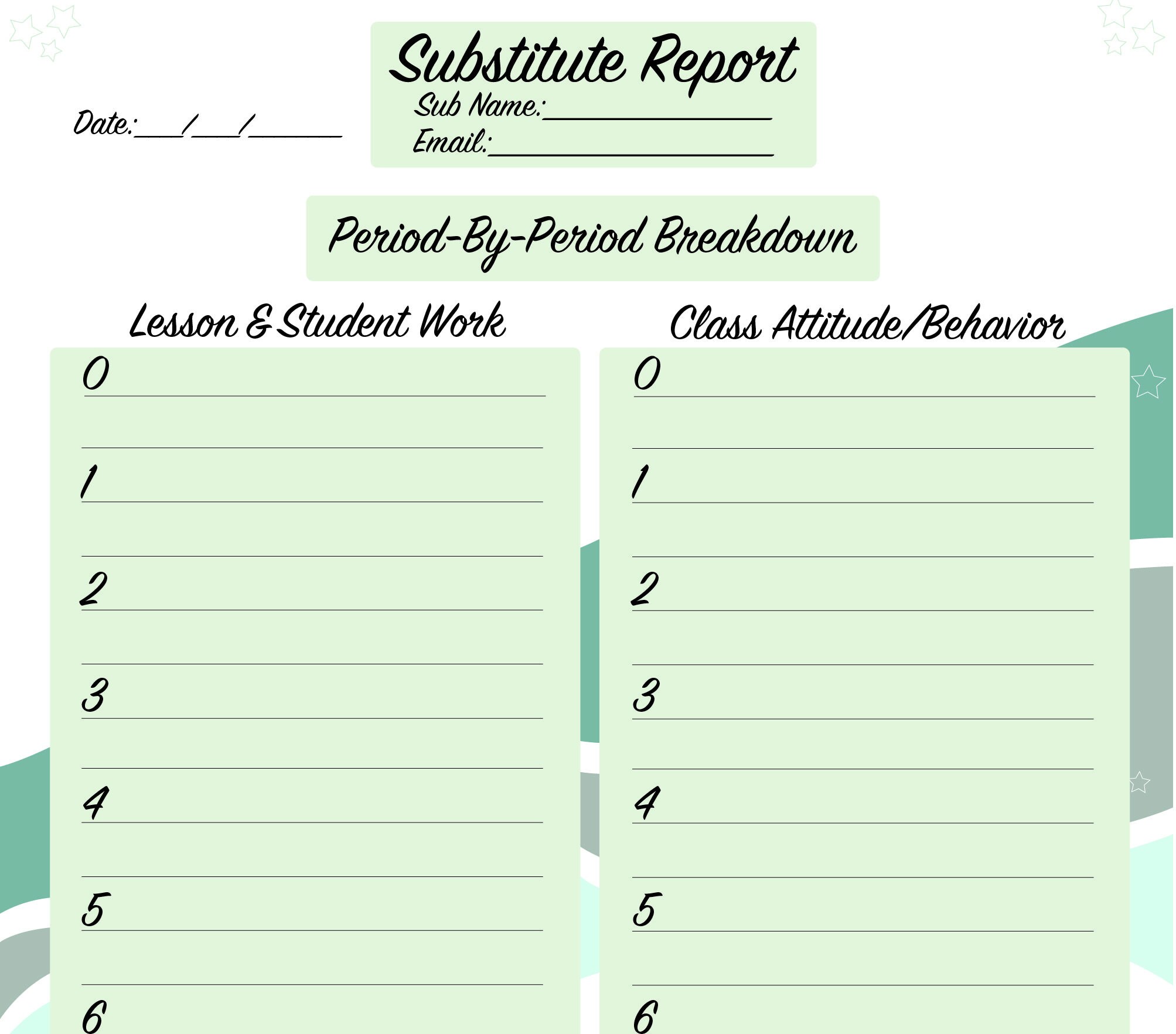 Substitute Teacher Report/elementary or High School Reports/sub Report ...