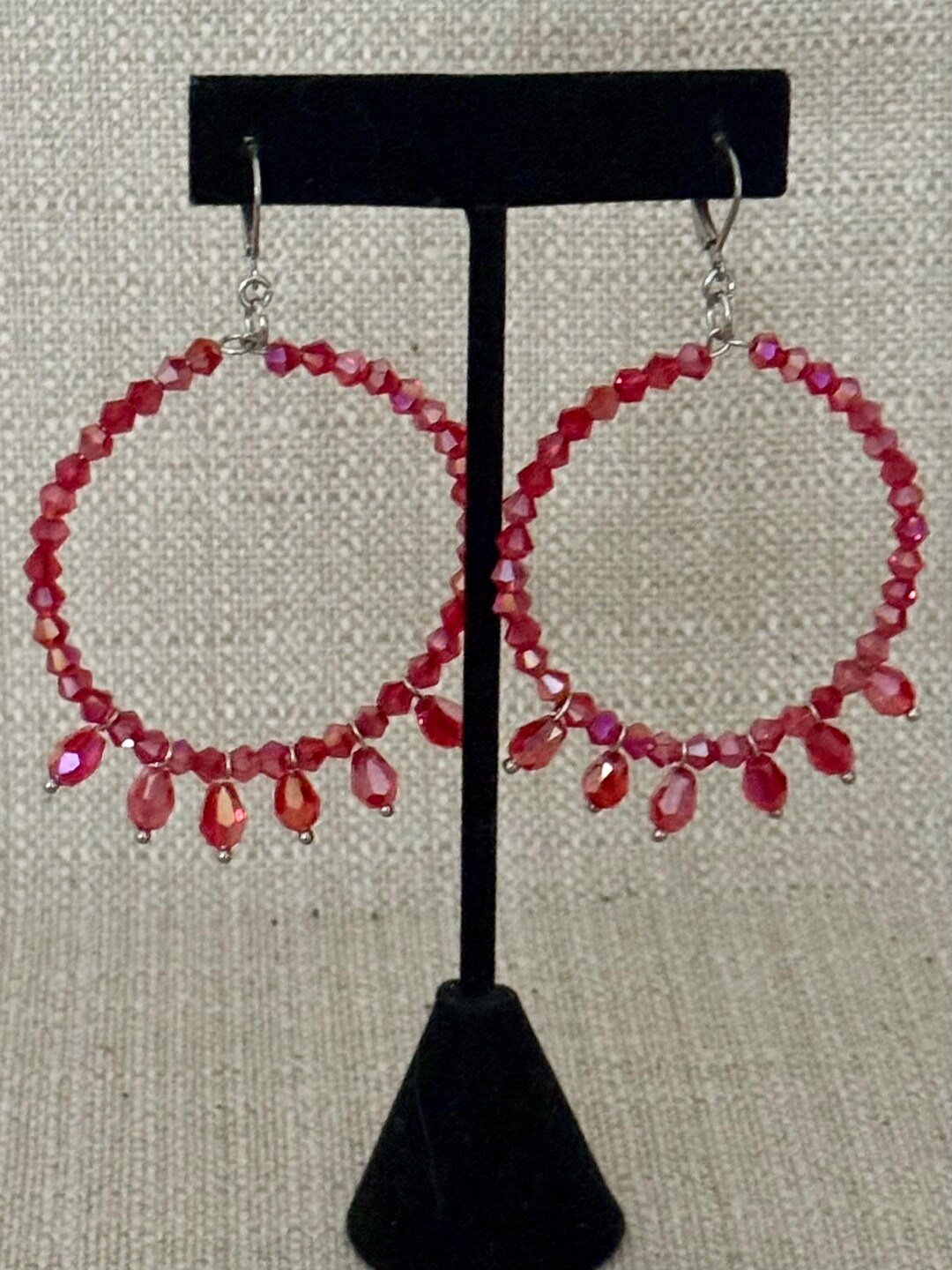 Iridescent Vibrant Red Crystal Hoop Earrings - Etsy