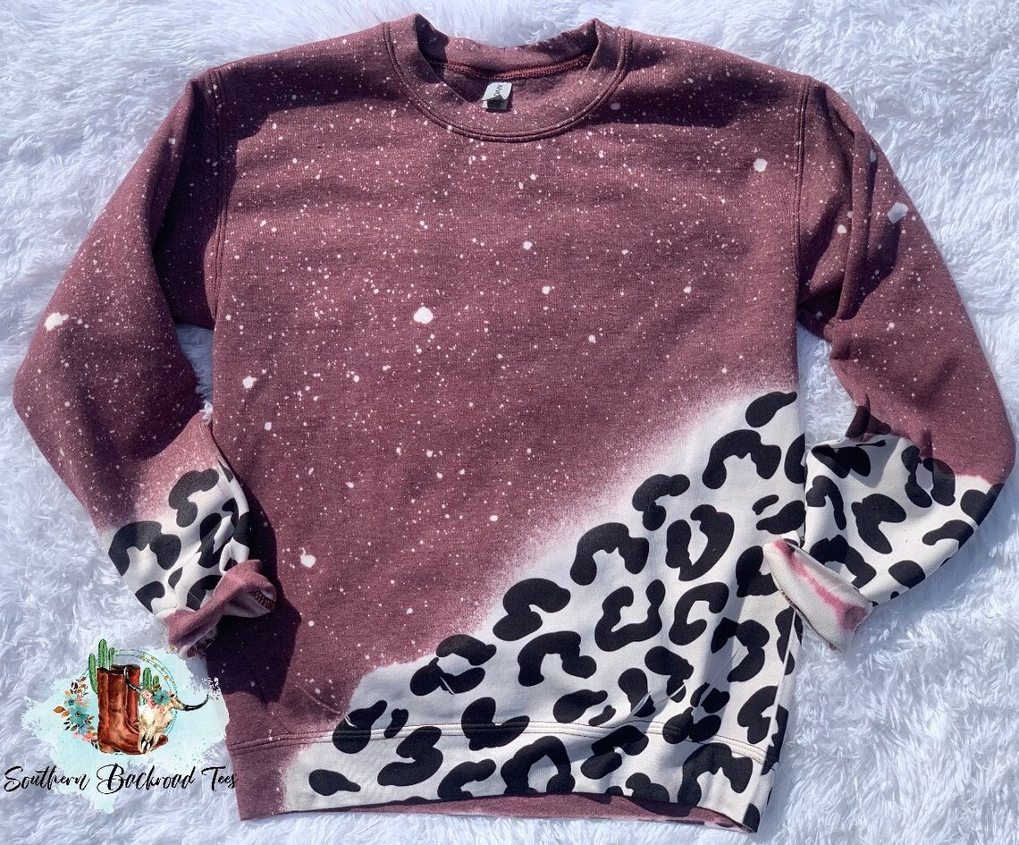 Leopard Sweatshirt, Bleached Sweatshirt, Leopard Print Shirt, Women's ...