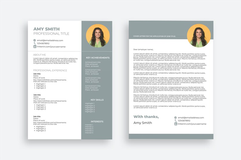 Resume Cover Letter Template Grey Simple Minimalist Cv Cover - Etsy Canada
