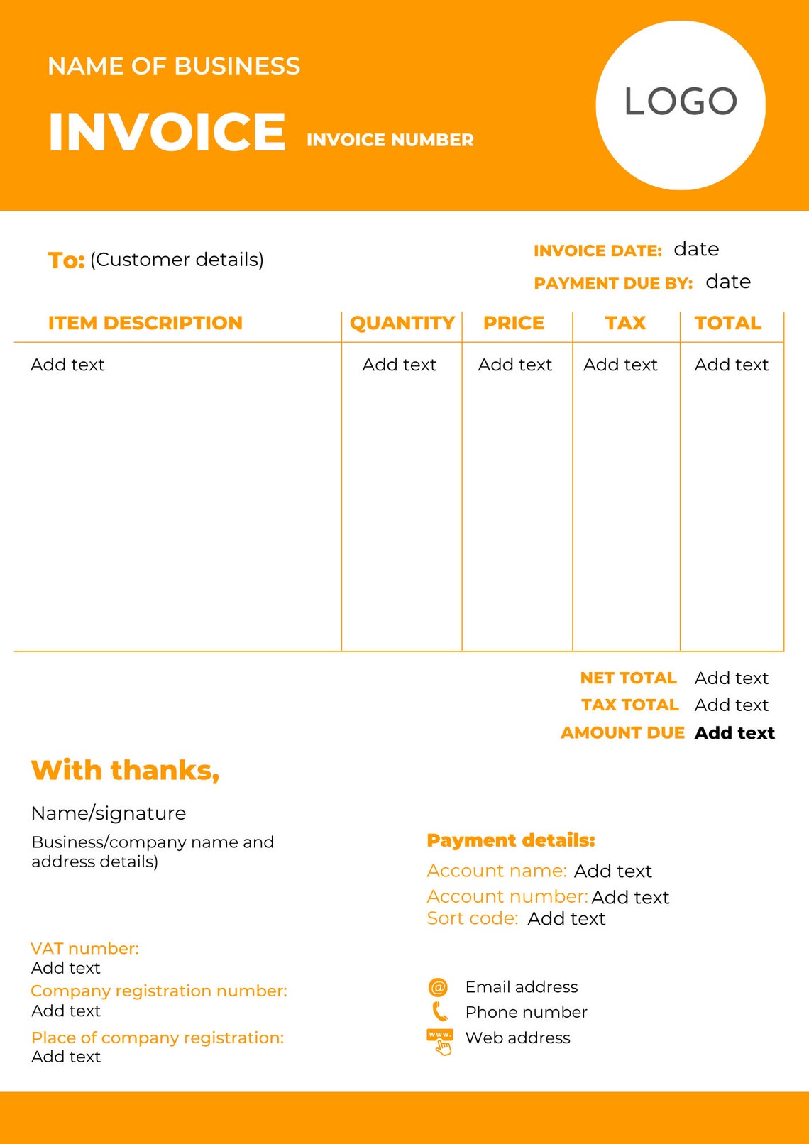 Orange Invoice Template Download Editable Receipt Template - Etsy