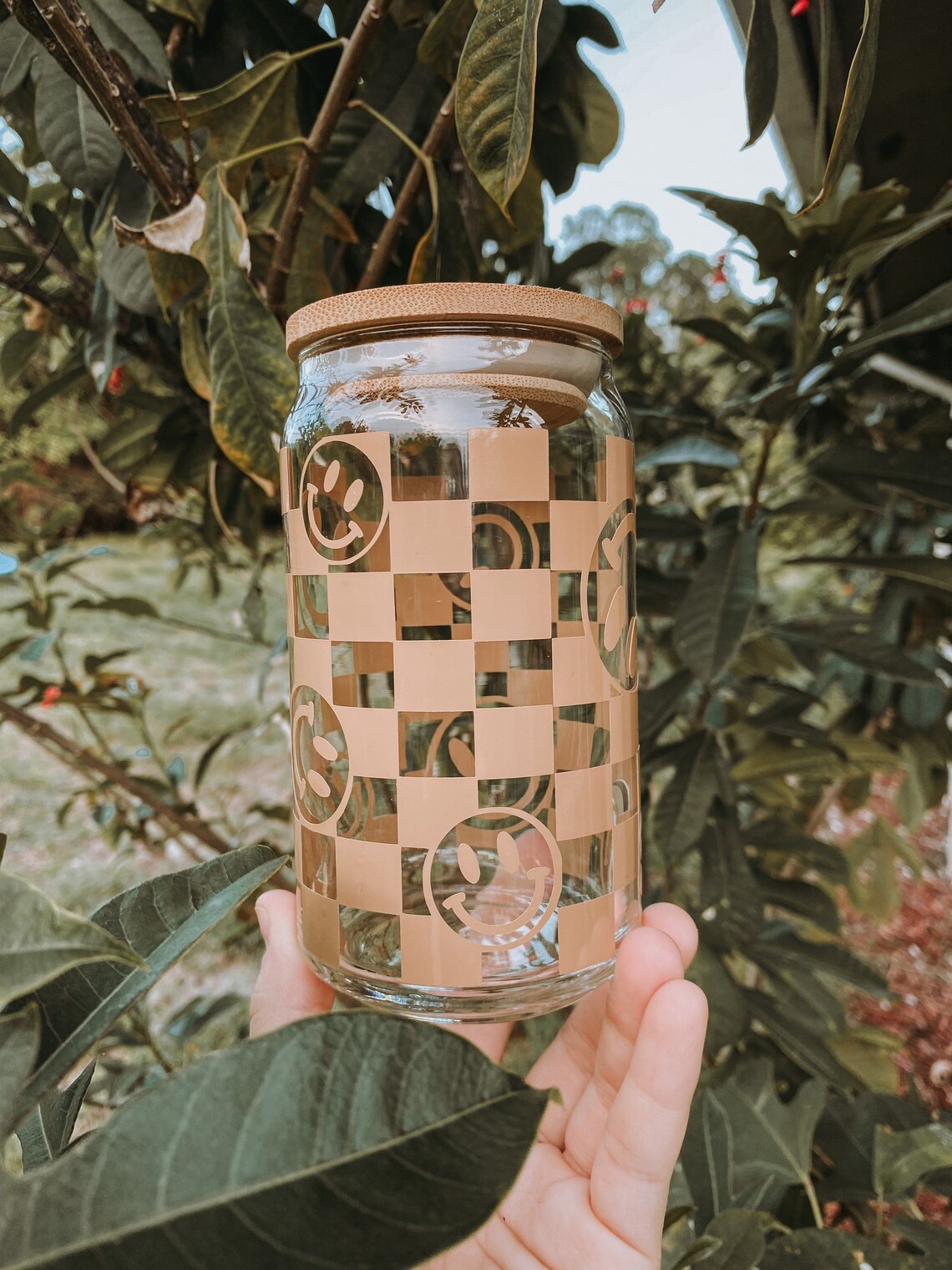Checkered Smiley Face Can Glass Beer Can Glass Libbey Can - Etsy