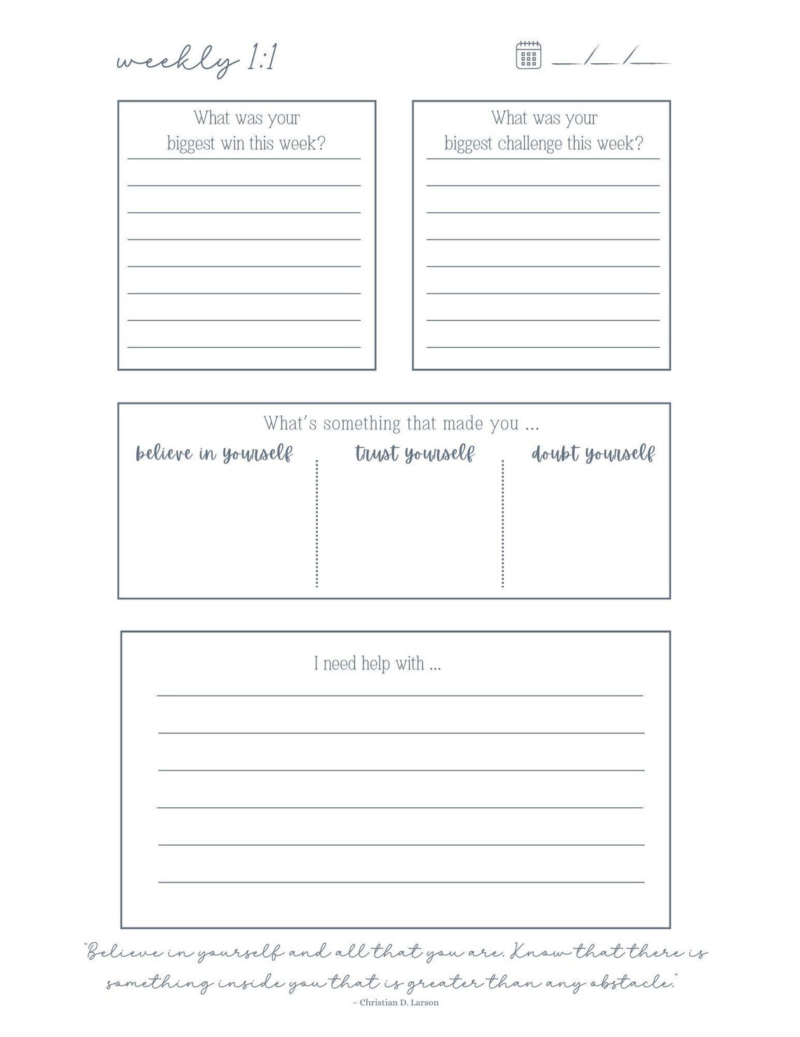 Printable Weekly One-on-one Meeting Template | Professional Growth ...