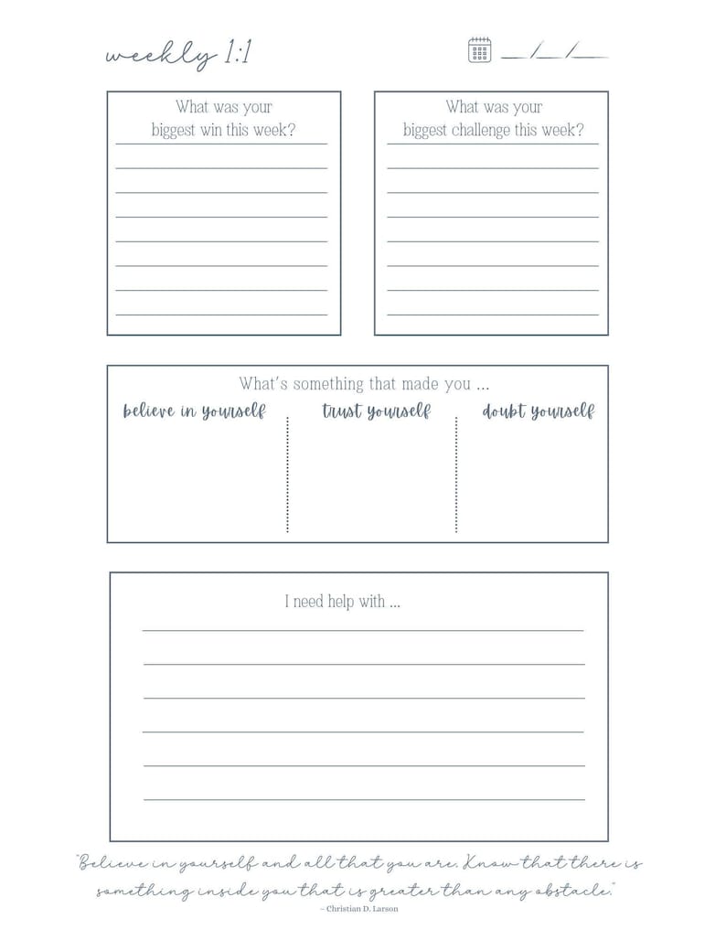 Printable Weekly One-on-one Meeting Template | Professional Growth ...