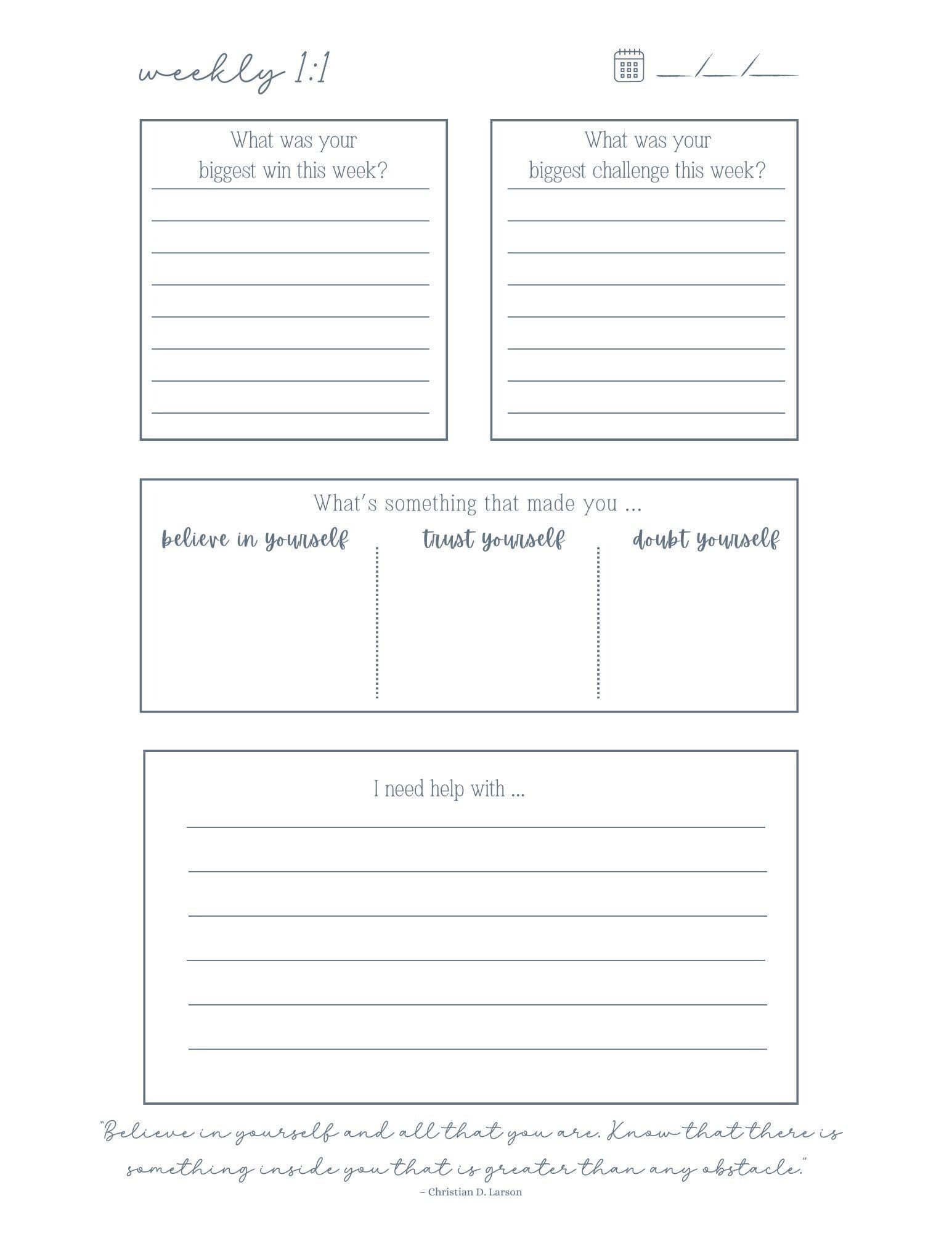 Printable Weekly One-on-one Meeting Template | Professional Growth ...