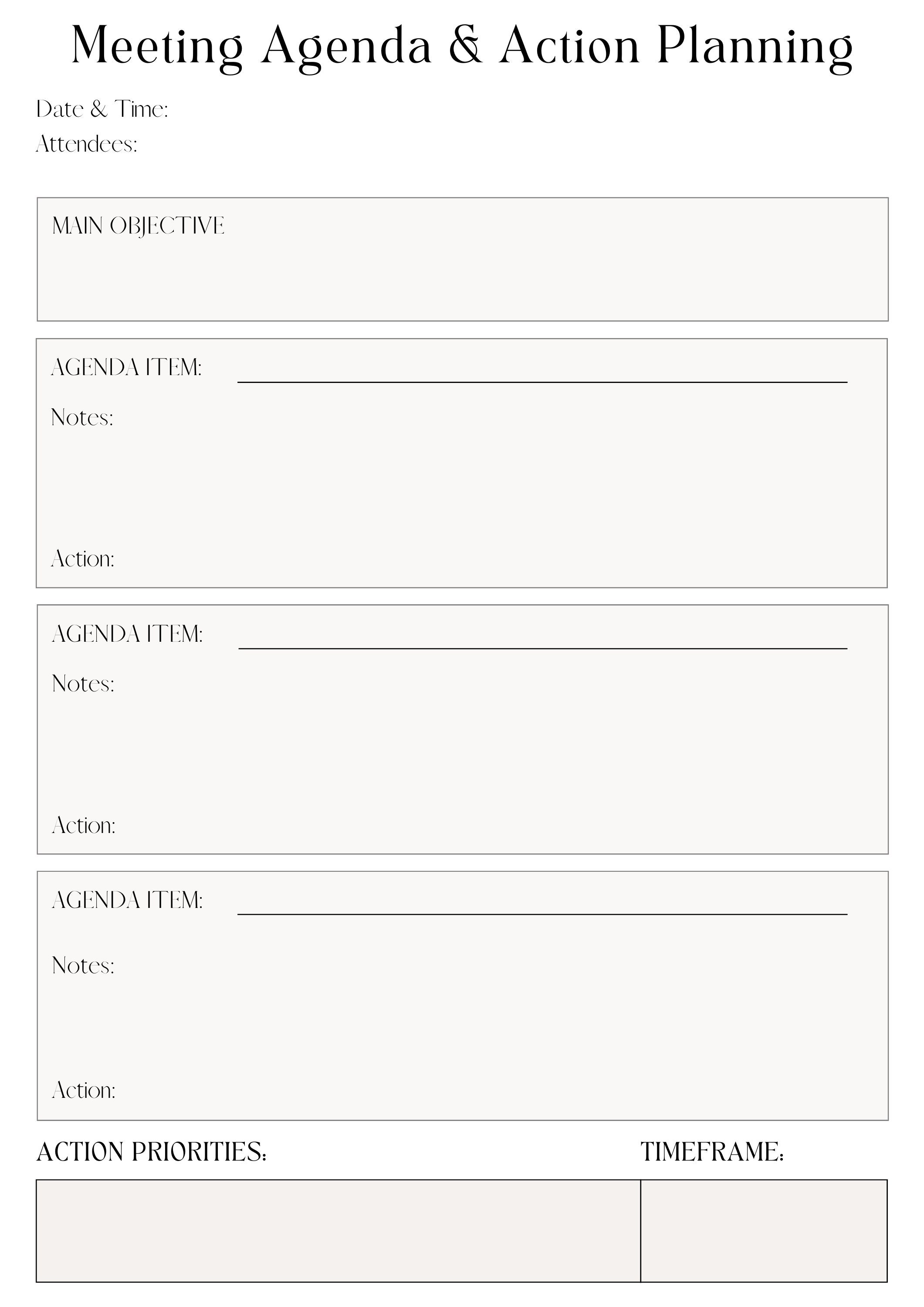Meeting Agenda & Action Planning, and Additional Meeting Notes ...