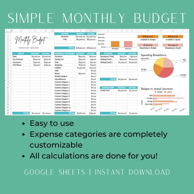 Simple Budget Spreadsheet | Budget Spreadsheet for Multiple Incomes ...