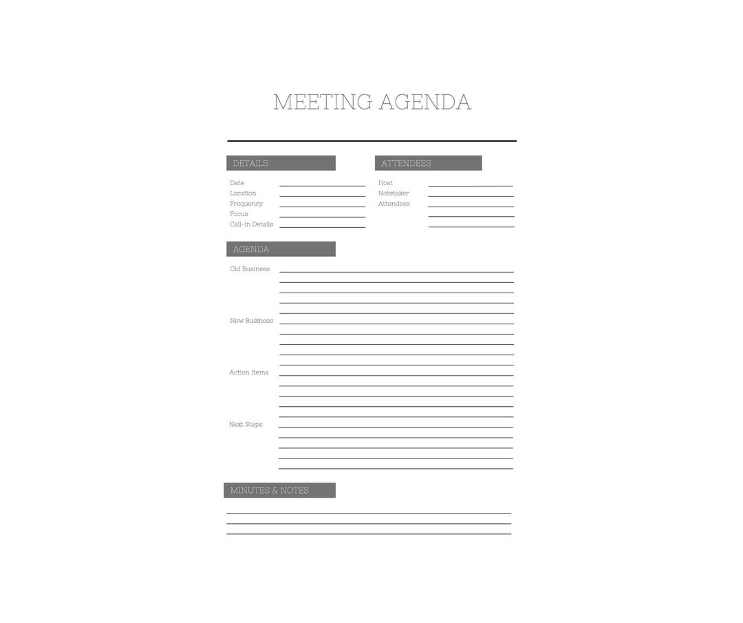 Meeting Agenda Printable, Meeting Notes, Planner, Meeting List Template ...