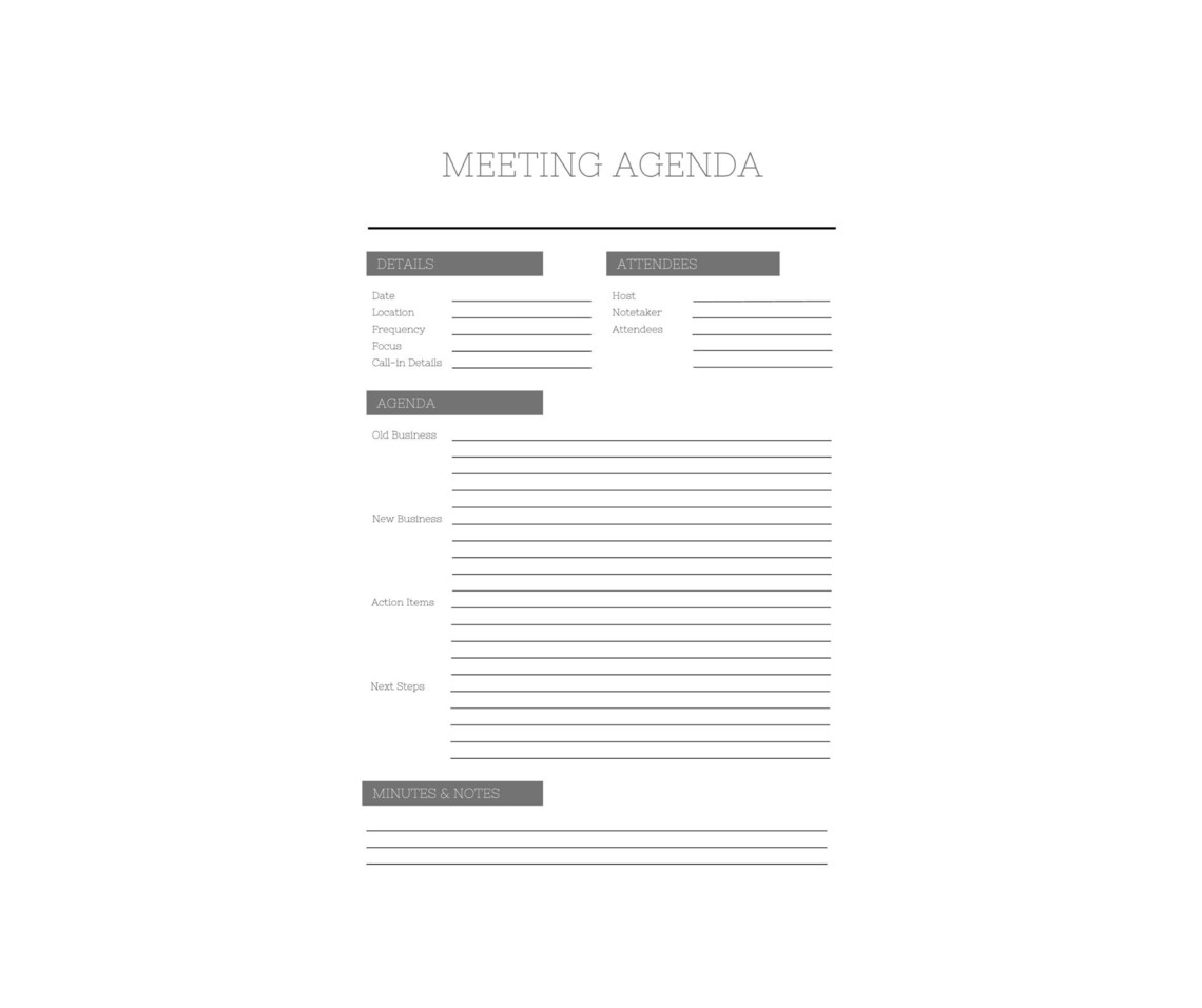 Meeting Agenda Printable, Meeting Notes, Planner, Meeting List Template ...