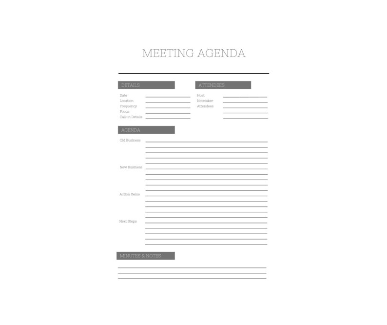Meeting Agenda Printable, Meeting Notes, Planner, Meeting List Template ...