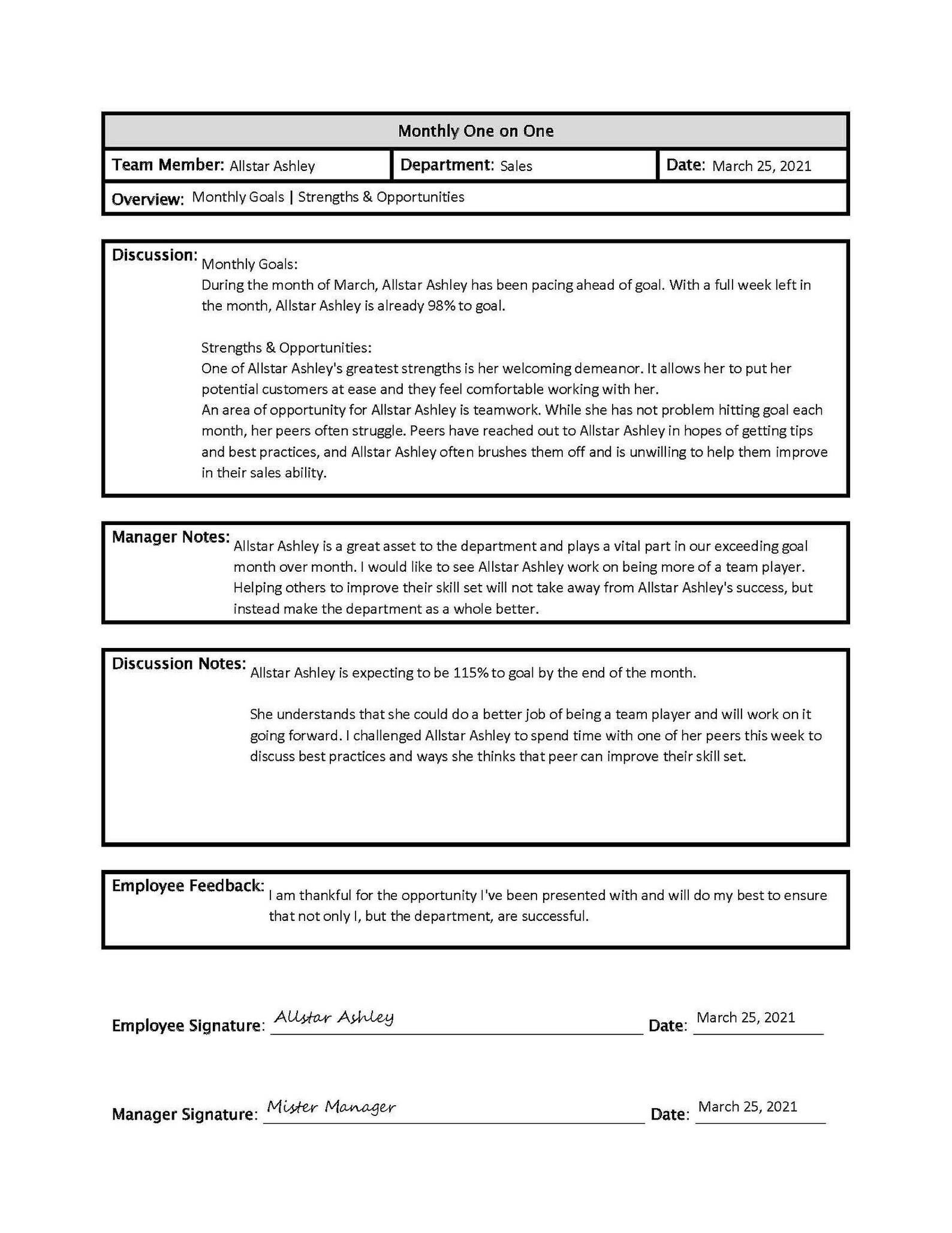 Monthly One on One Template - Etsy