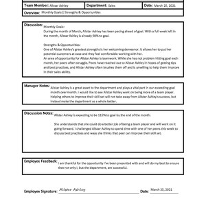 Monthly One on One Template - Etsy