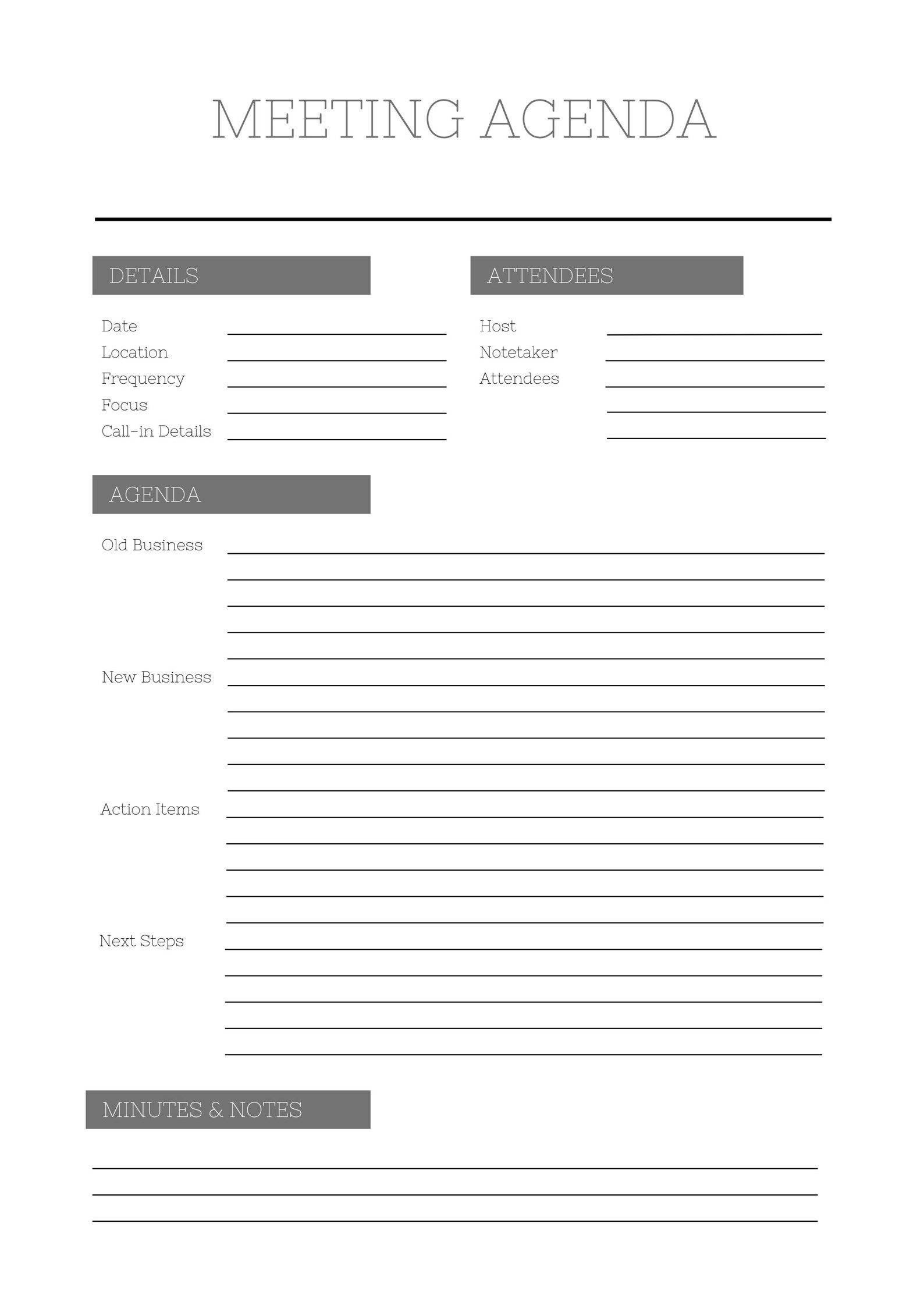 Meeting Agenda Printable, Meeting Notes, Planner, Meeting List Template ...