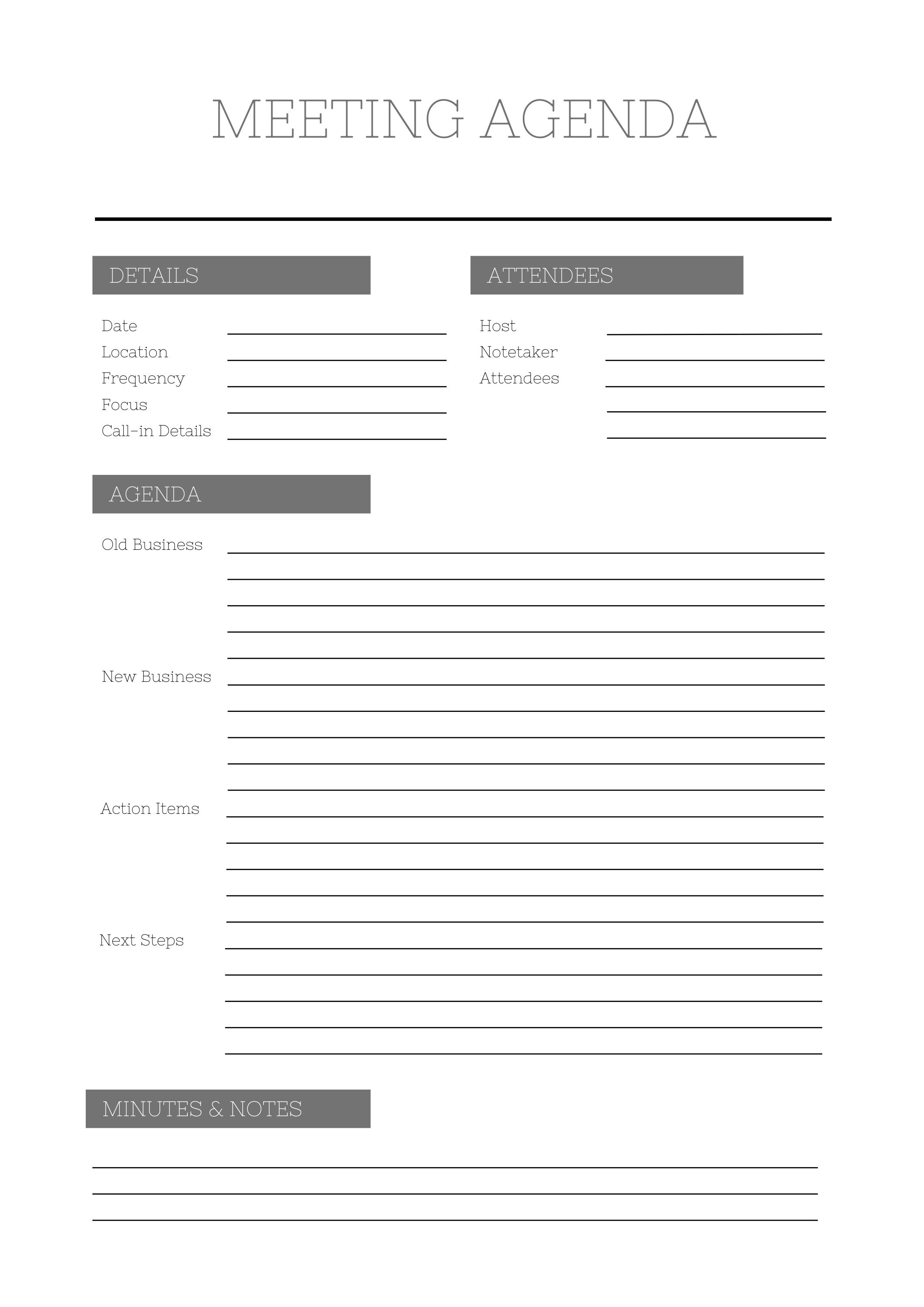 Meeting Agenda Printable, Meeting Notes, Planner, Meeting List Template ...