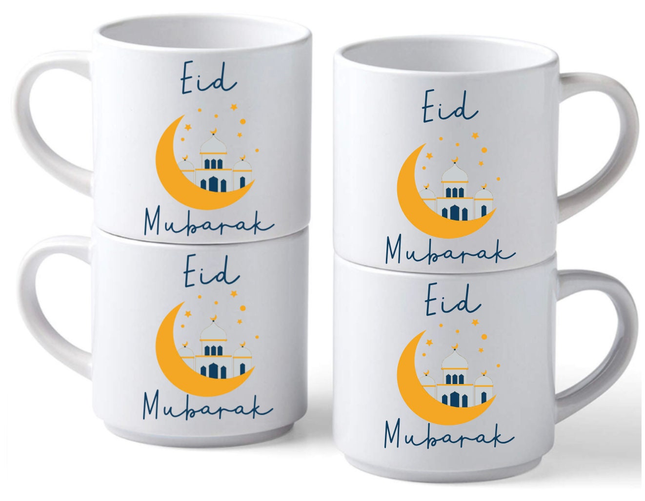 Eid Mubarak Stackable Mug Gift Set(4 Mugs) /double Sided Design Coffee ...