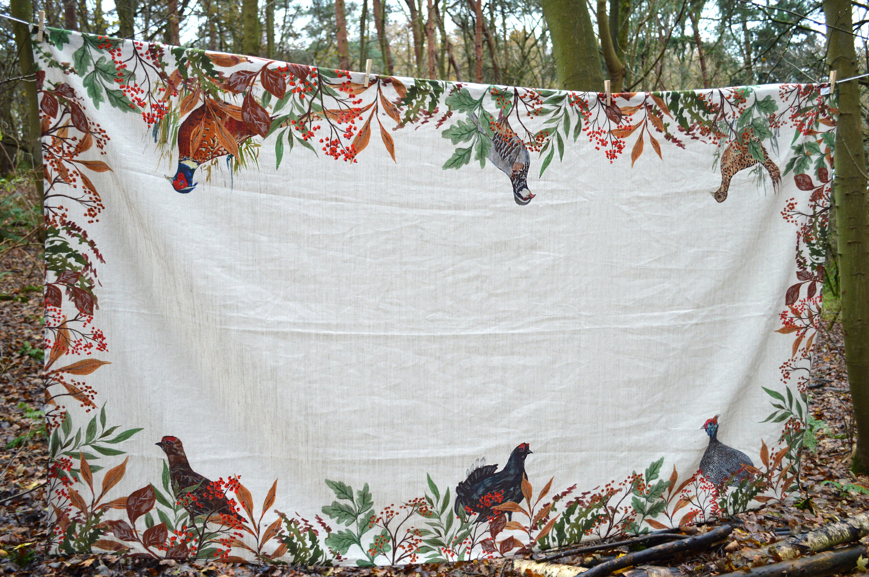 Game Birds Table Cloth Pheasant Table Cloth Linen Table - Etsy