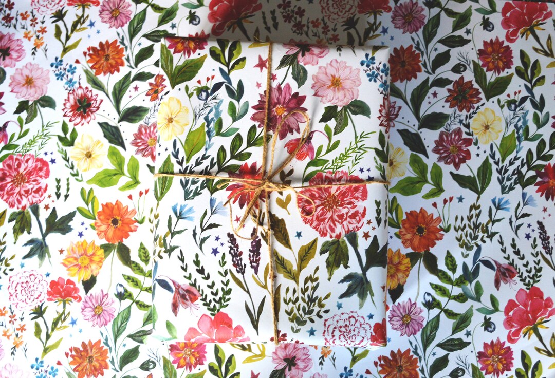 A1 Folk Floral Wrapping Paper Sheet Made Form Recycled Paper - Etsy