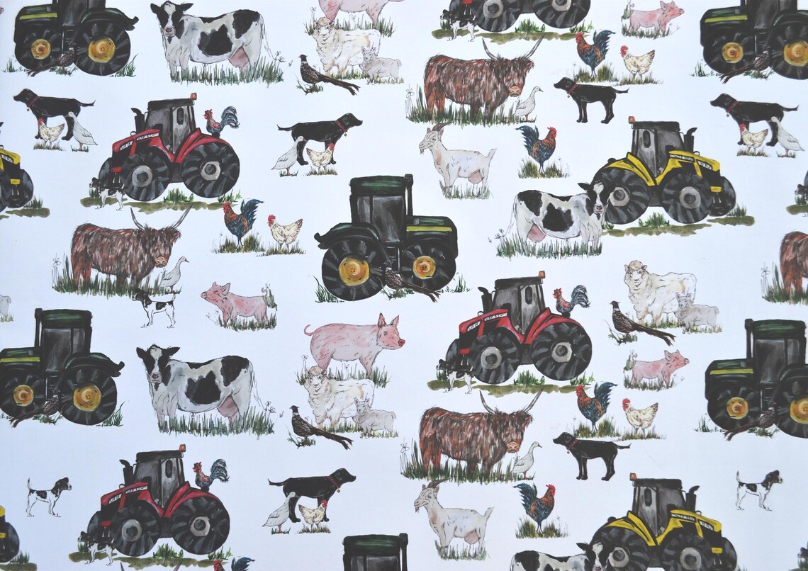 Farm Yard Wrapping Paper Sheet | Tractor Wrapping Paper | Farm Print ...