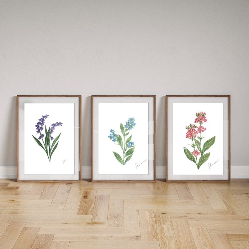 Forget Me Not Print Wall Art Decor A4 A3 Watercolour Painted Flowers - Etsy