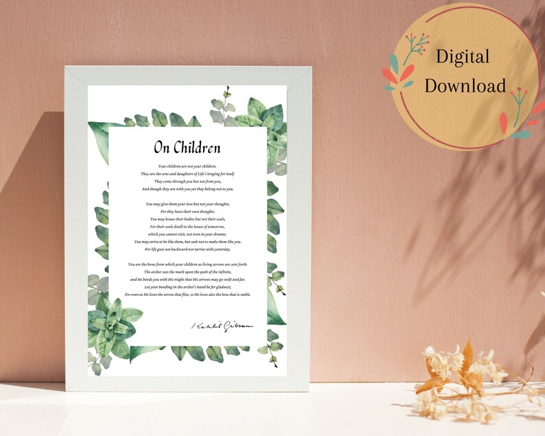 On Children Poem Print Kahlil Gibran, the Prophet Printable Wall Art ...