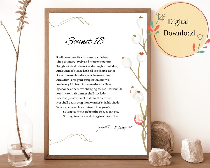 William Shakespeare Poem Sonnet 18 Shall I Compare Thee to a Summers ...