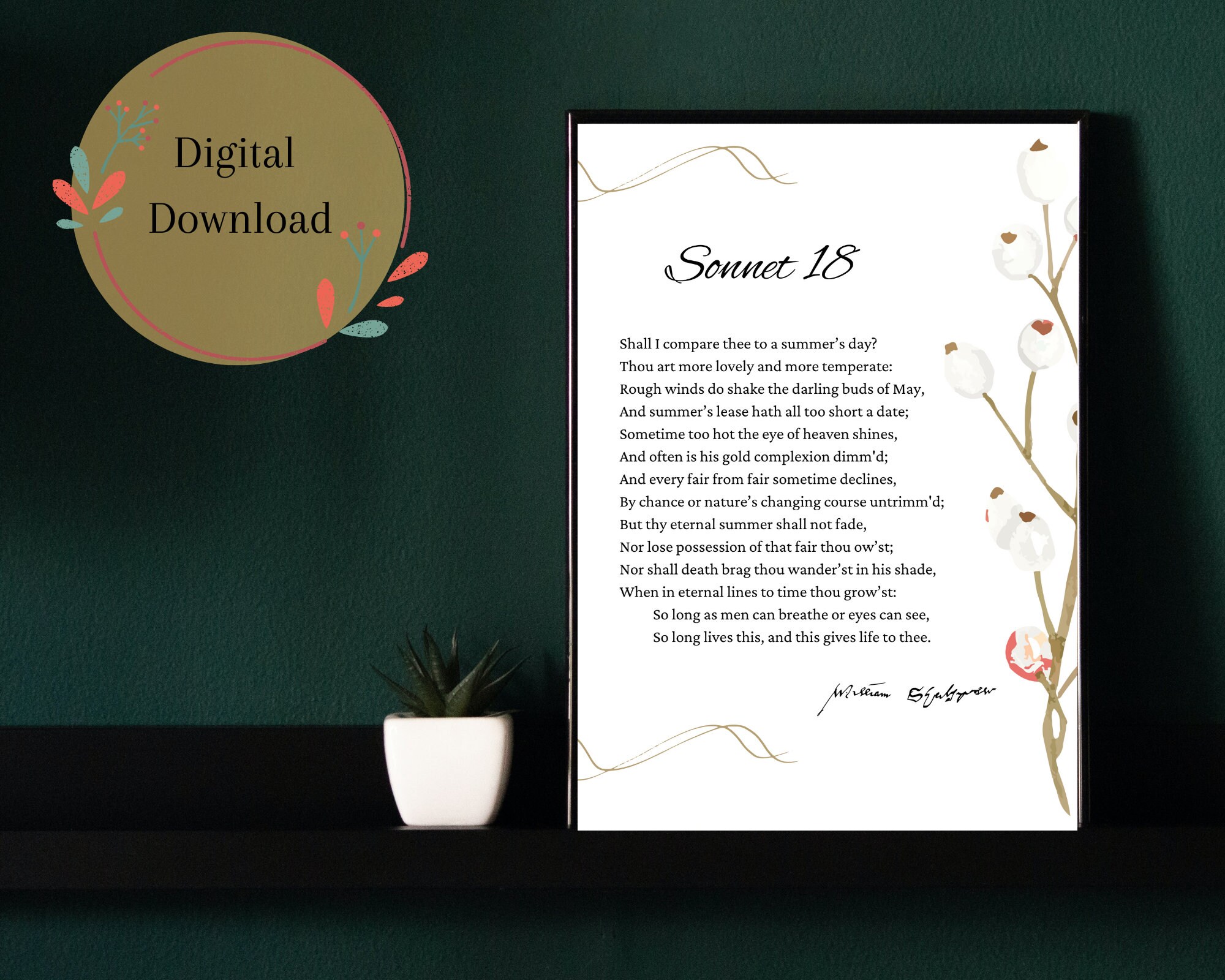 William Shakespeare Poem Sonnet 18 Shall I Compare Thee to a Summers ...