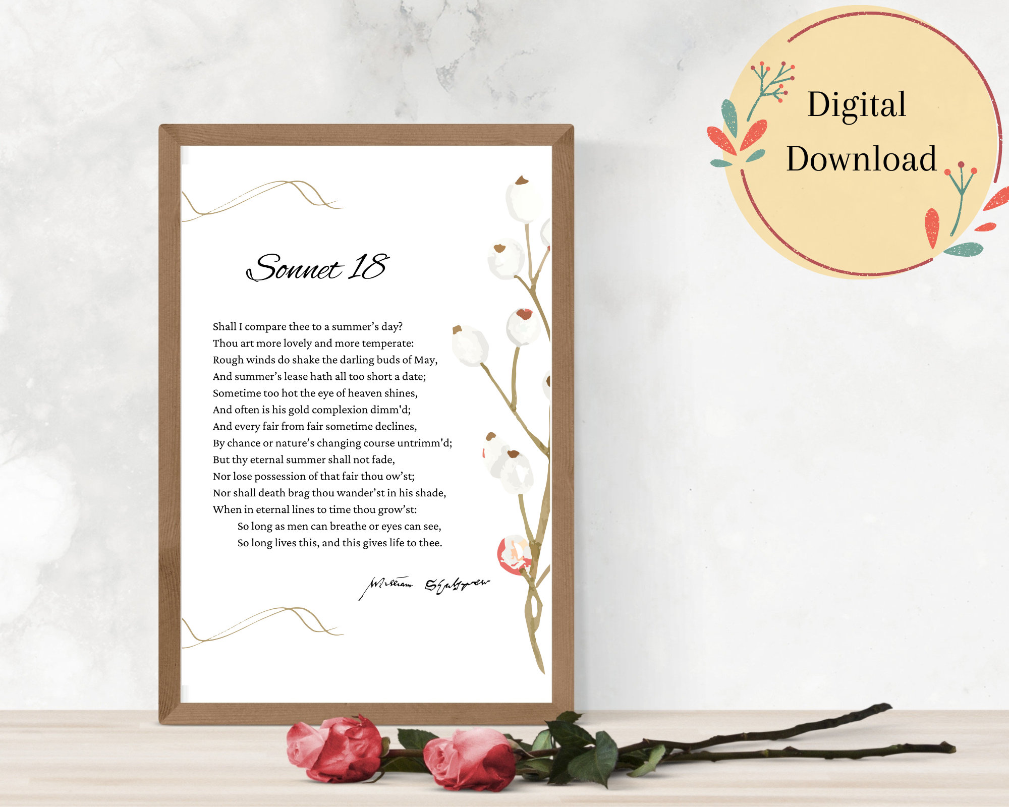 William Shakespeare Poem Sonnet 18 Shall I Compare Thee to a Summers ...