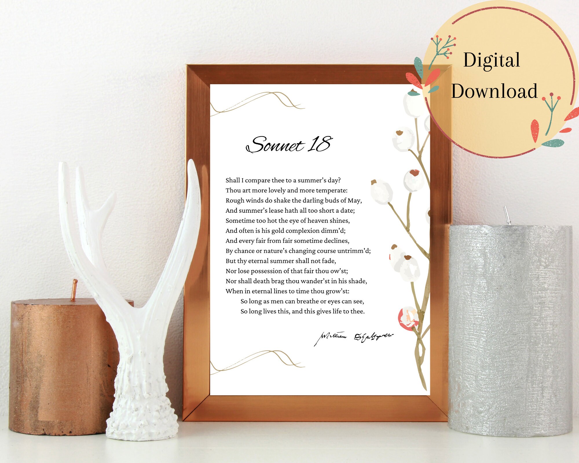 William Shakespeare Poem Sonnet 18 Shall I Compare Thee to a Summers ...