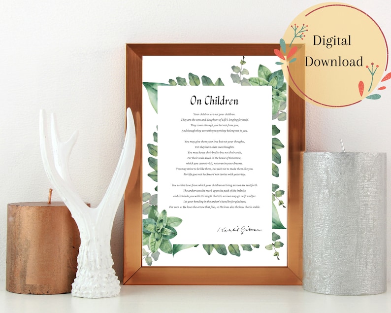 On Children Poem Print Kahlil Gibran, the Prophet Printable Wall Art ...