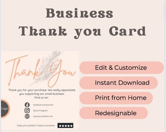 Editable Small Business thank You Canva Card Template - Etsy