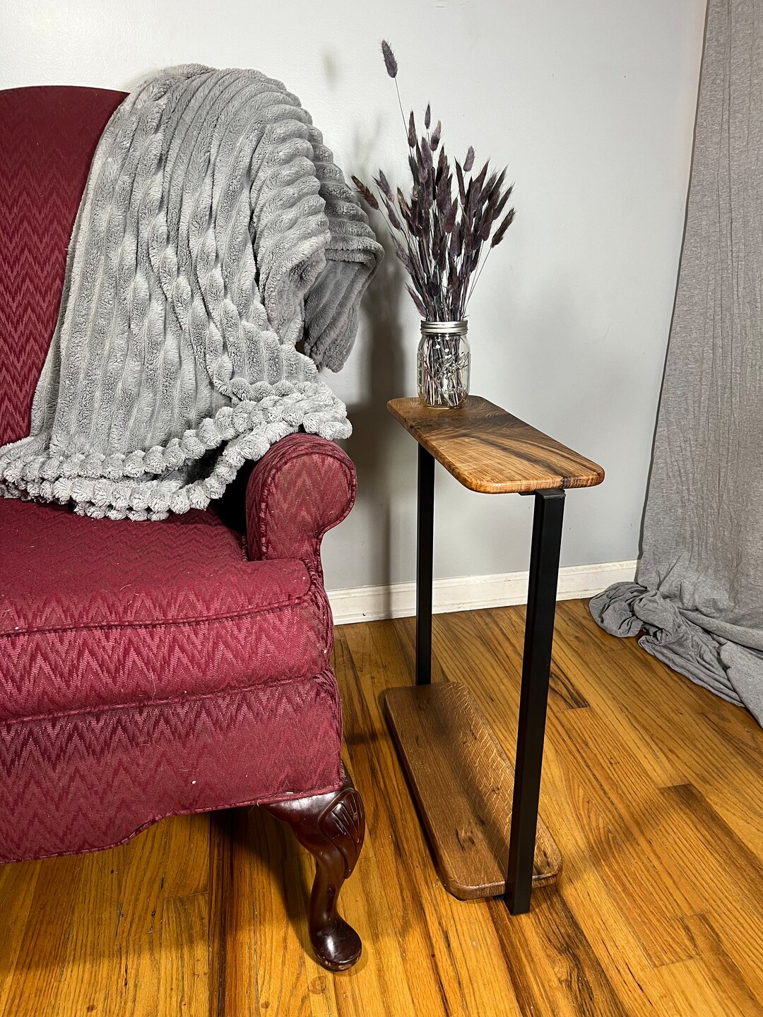 Wooden Narrow Side Table, Oak Wood Slim Table, Skinny Sofa End Table ...
