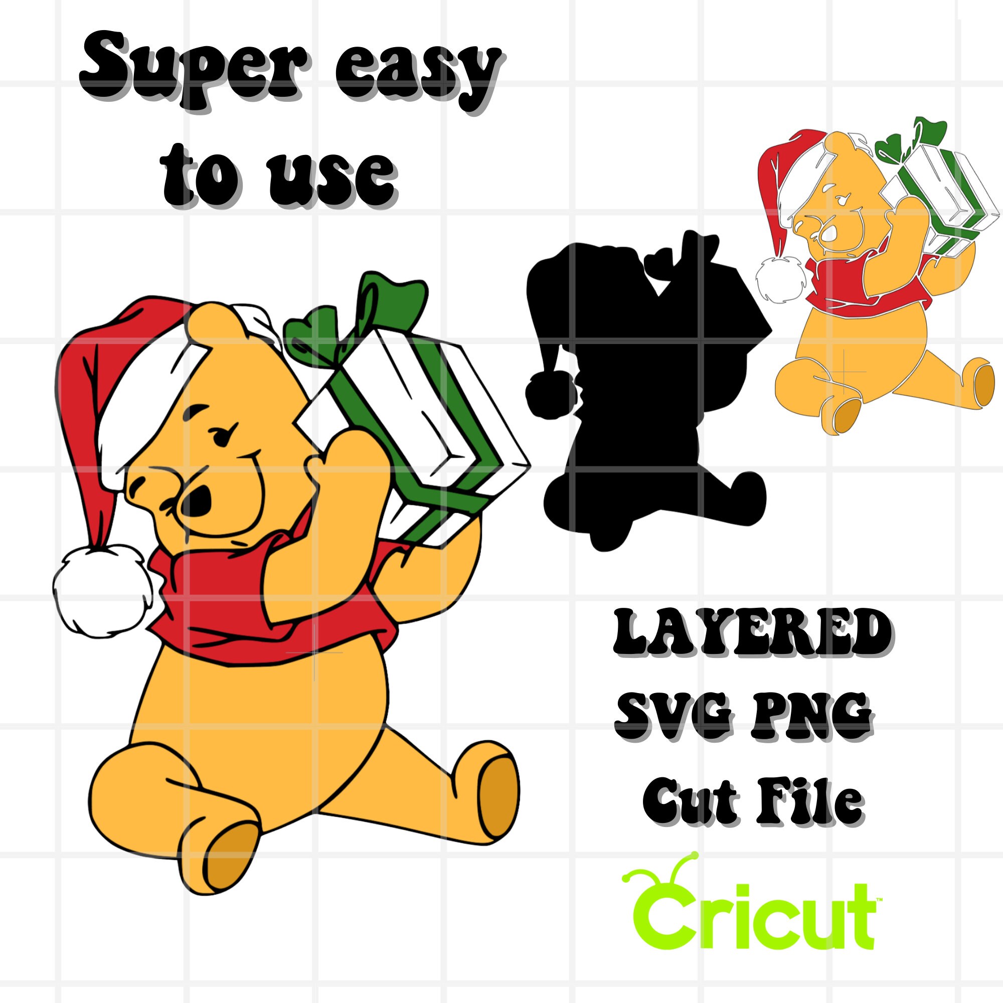 LAYERED Pooh Christmas SVG PNG Cut File Svg Digital Cut - Etsy