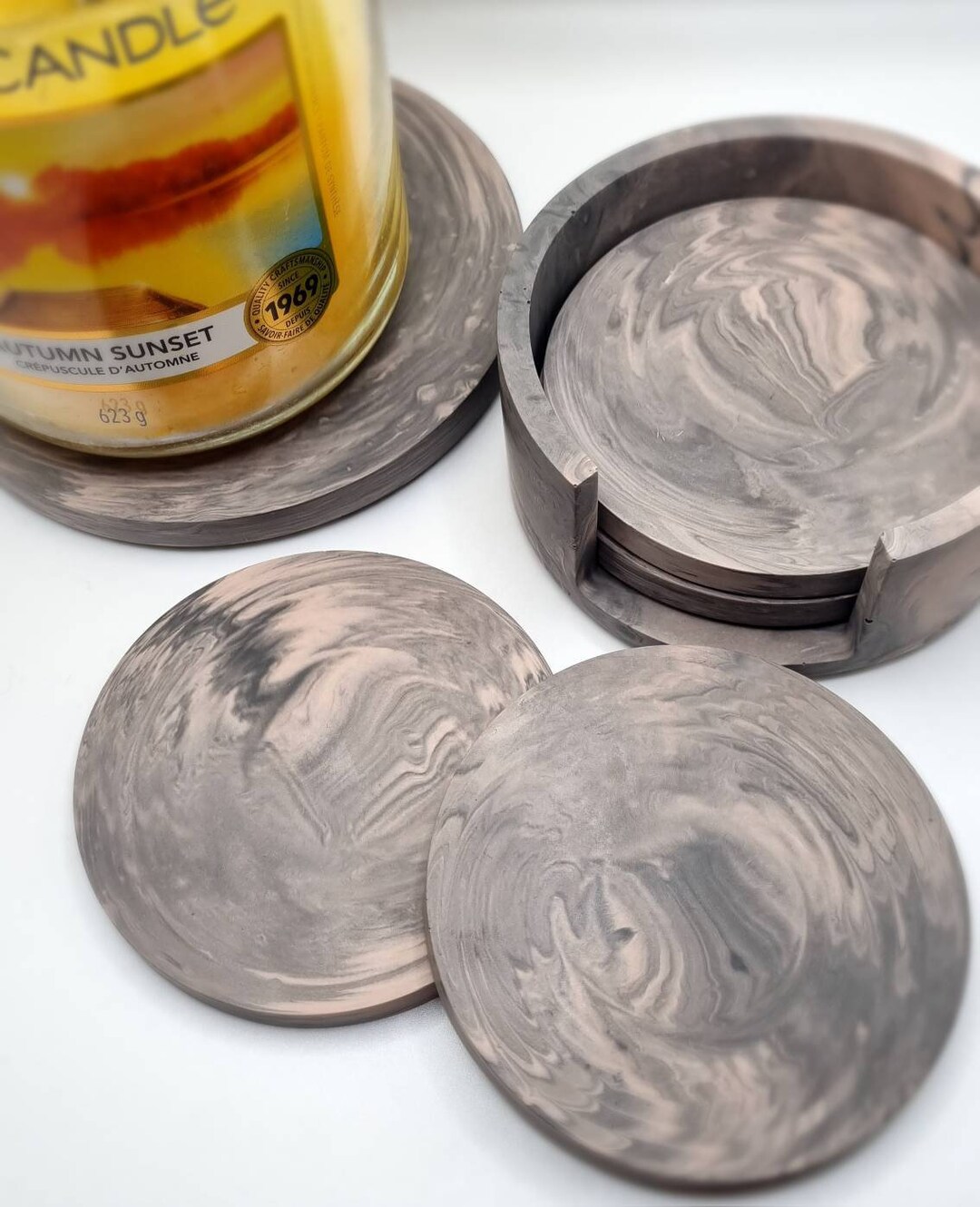 Brown and Black Marble Coasters and Candle Plate. Handmade Eco Resin - Etsy