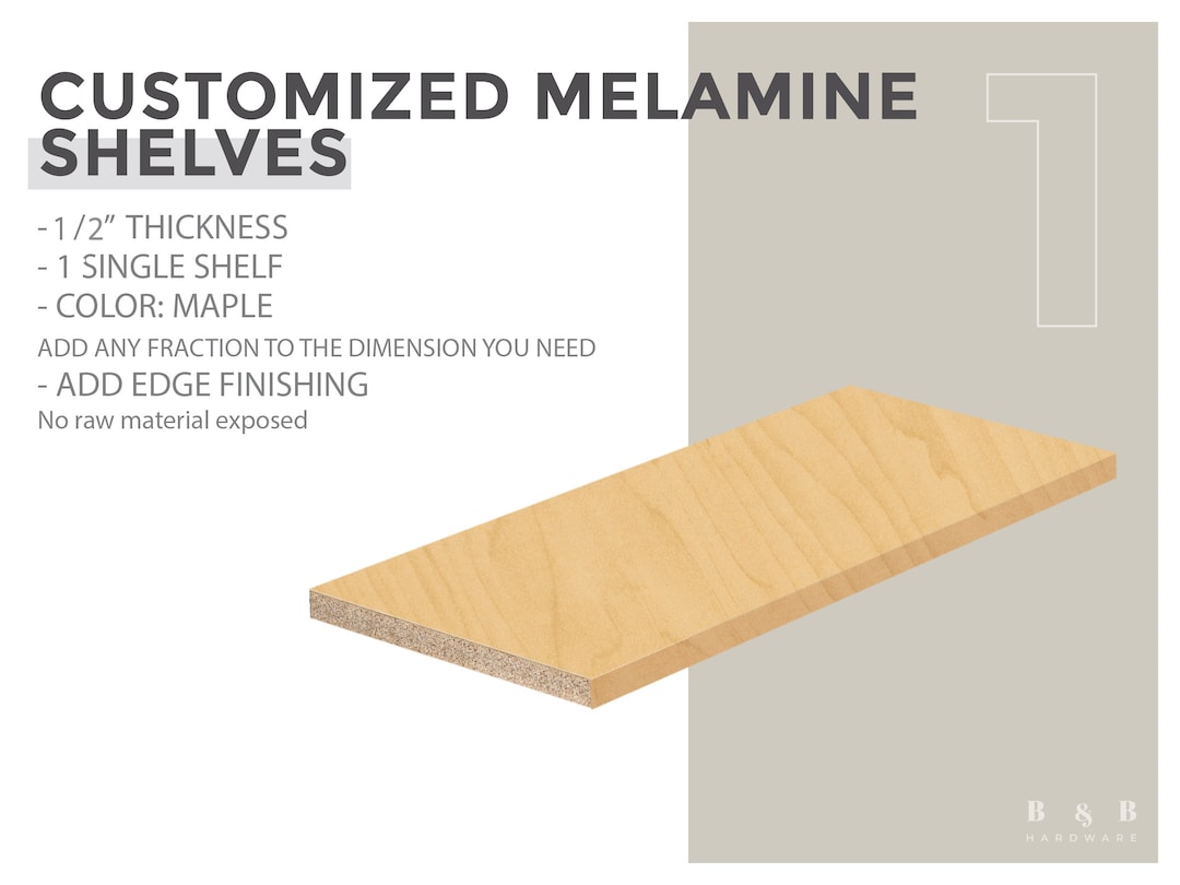 Hardrock Maple Melamine Shelf - Customizable, 1/2'' Thickness, Cut-to ...