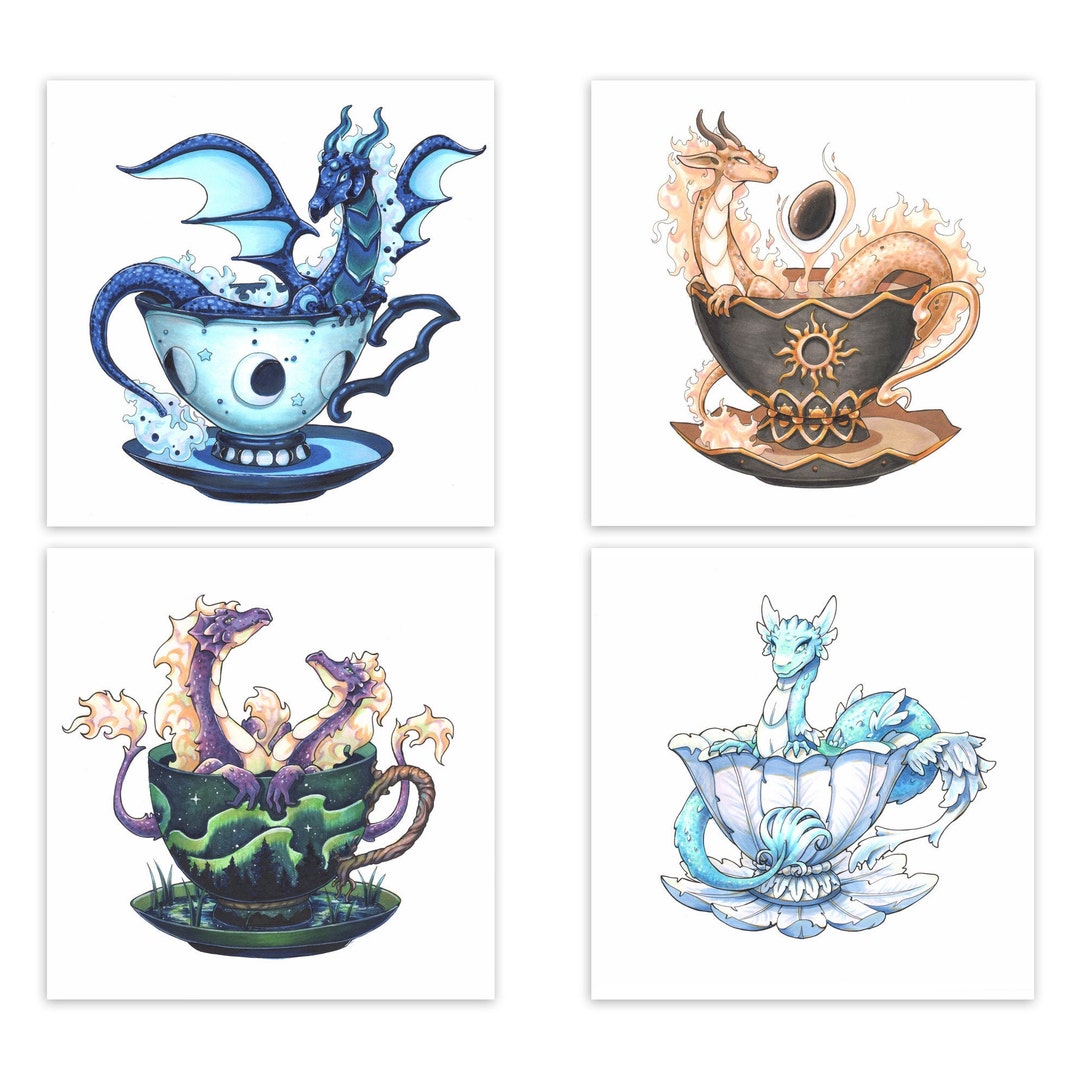 Series 3 Teacup Dragon Prints | 8x8 Dragon Art | Fantasy Illustration ...
