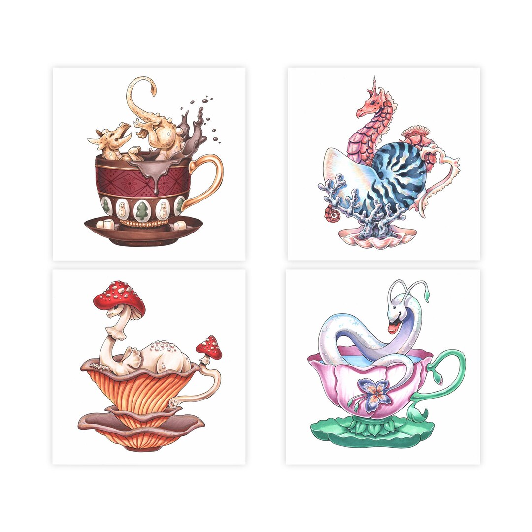 Series 5 Teacup Dragon Prints | 8x8 Dragon Art | Fantasy Illustration ...