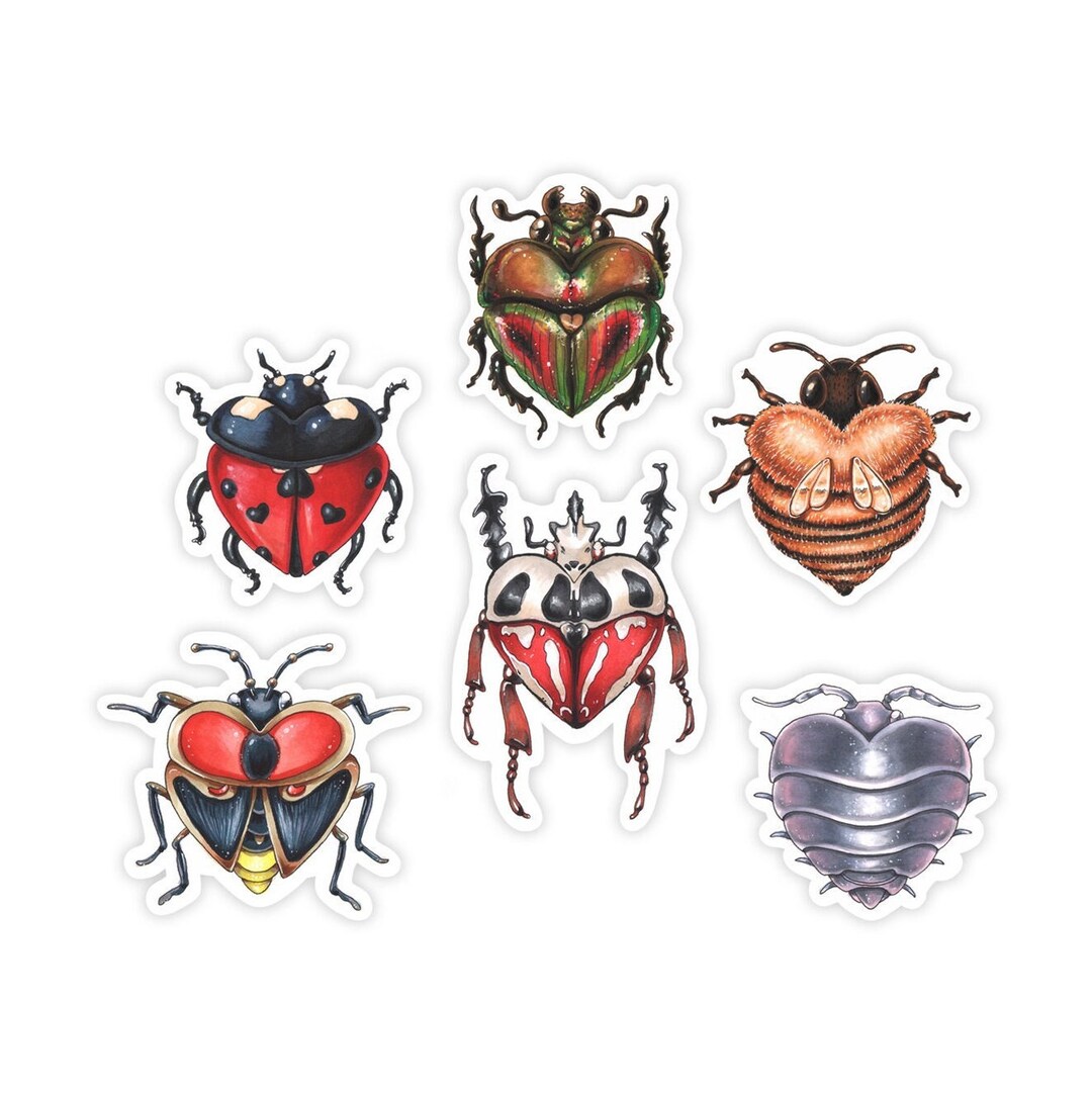 Love Bug Stickers | Ladybug | Bee | Firefly | Scarab Beetle | Pill Bug ...