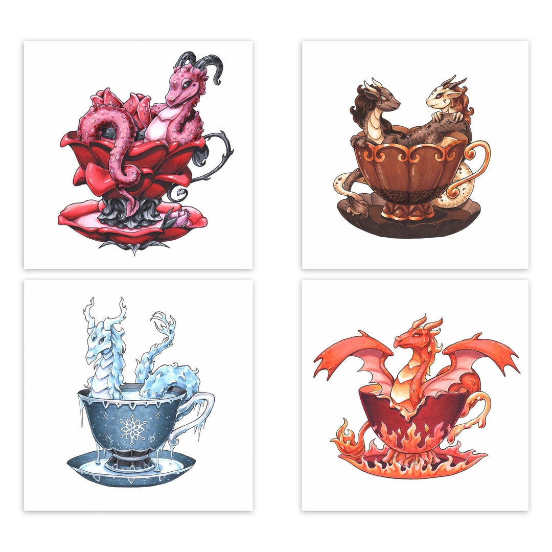 Series 2 Teacup Dragon Prints | 8x8 Dragon Art | Fantasy Illustration ...