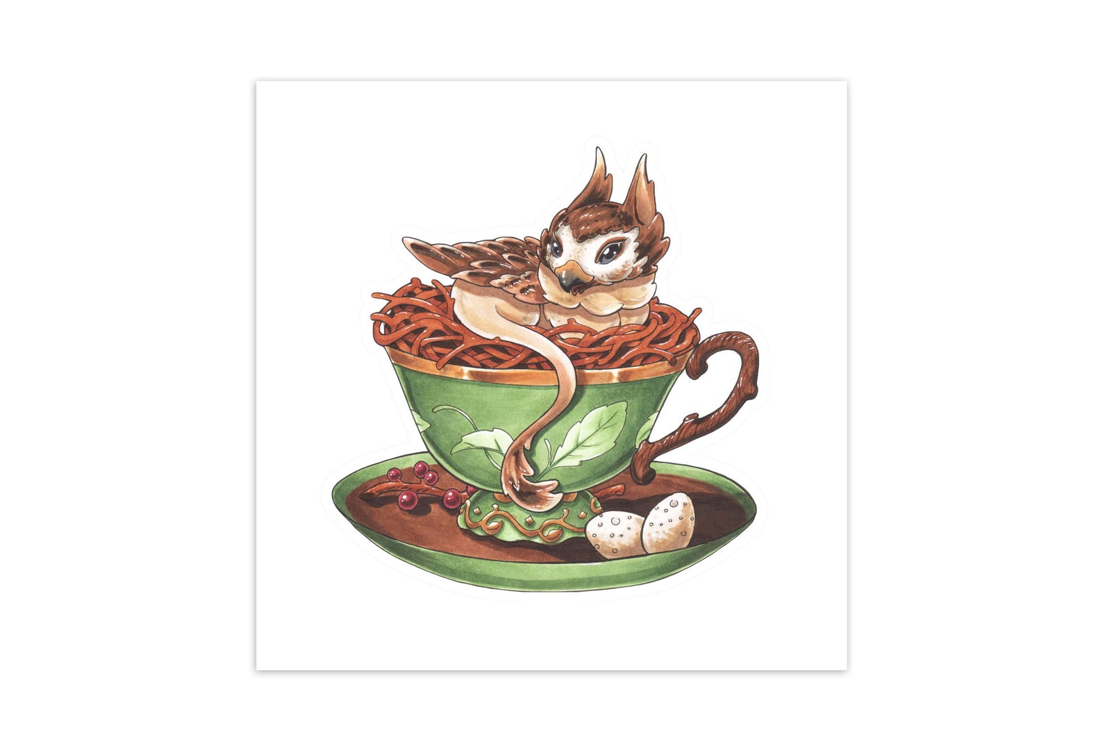 Teacup Dragon Print | 8x8 Dragon Art | Fantasy Illustration | Copic ...