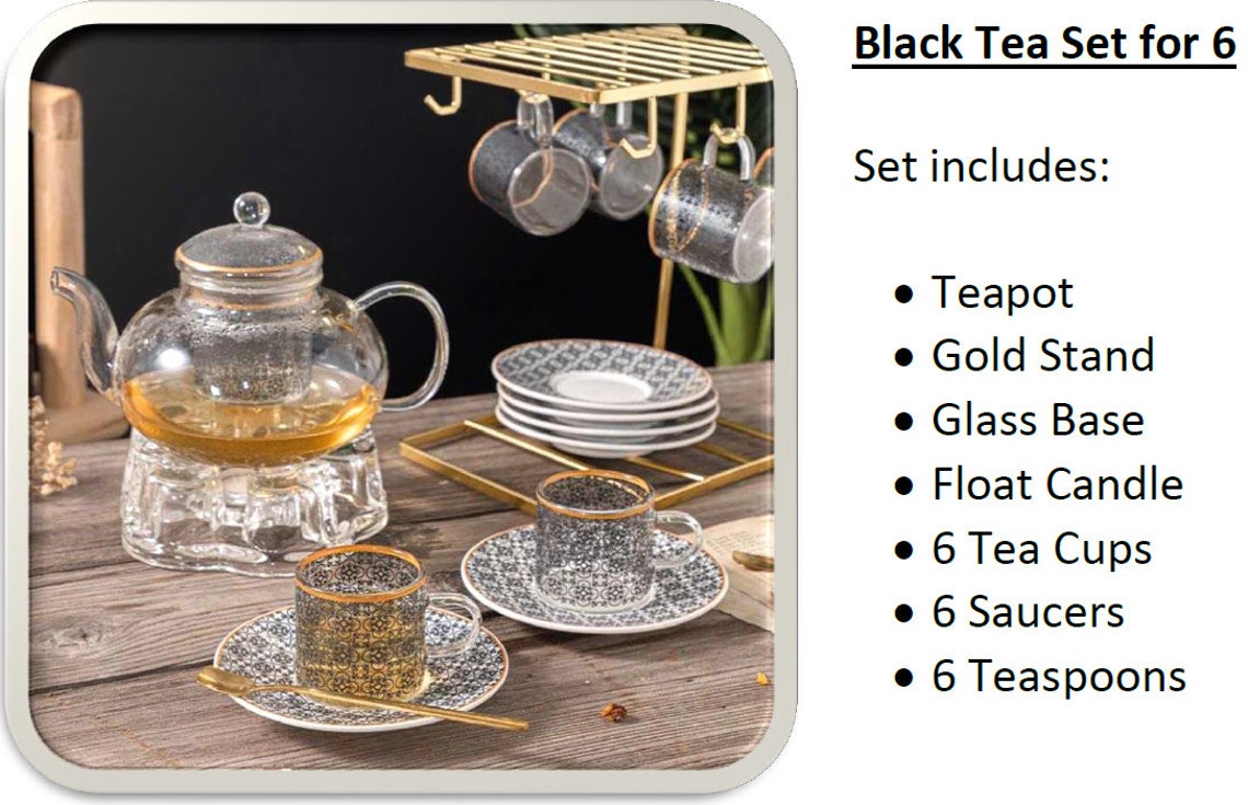 Glass Tea Set With Gold Stand - Etsy