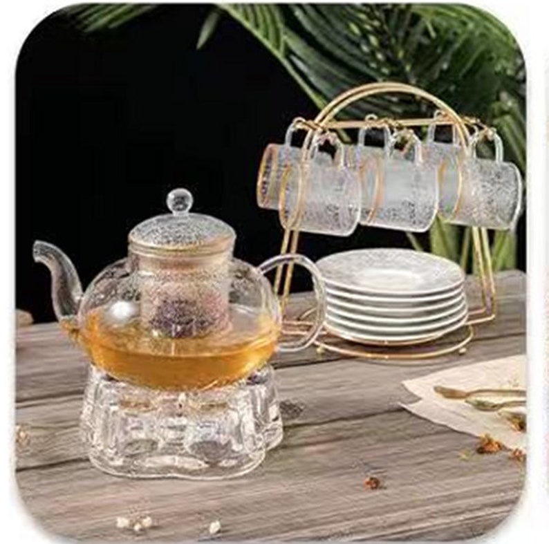 Glass Tea Set With Gold Stand - Etsy